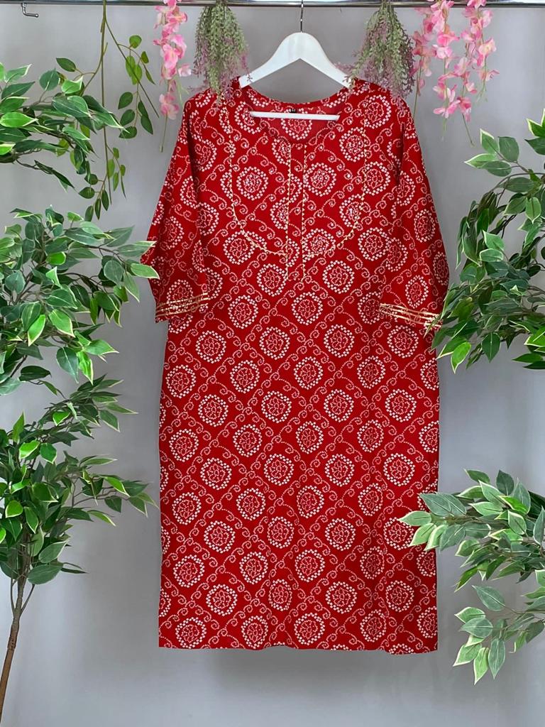 Red color Jaipuri print kurta – Thebxus