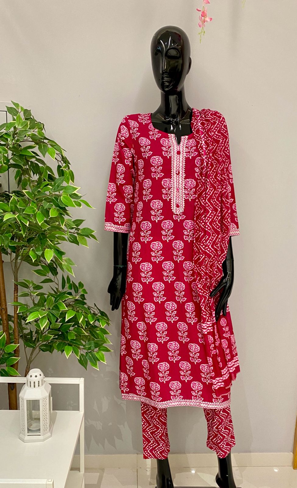 DUPATTA SET - Pink (Darkest pink/Cerise) color Dupatta set – Thebxus